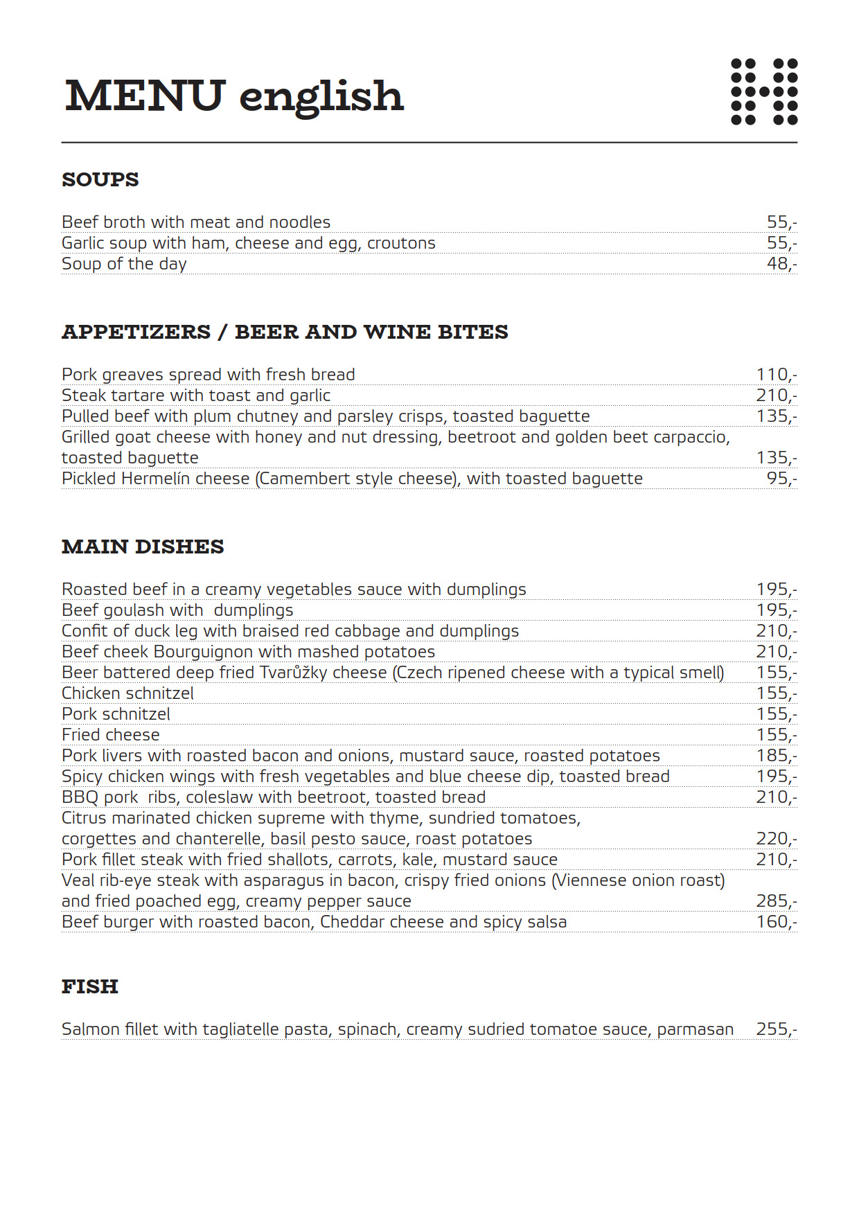 MENU ENGLISH - Hanácká hospoda